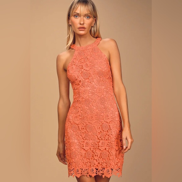 Dresses | Lulus Love Poem Coral Orange Lace Mini Dress | Poshmark